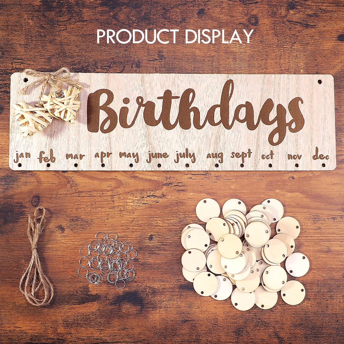 OUNONA Wooden Block Calendar with Birthday Reminder Printed Letters for Home Wall Decoration ...