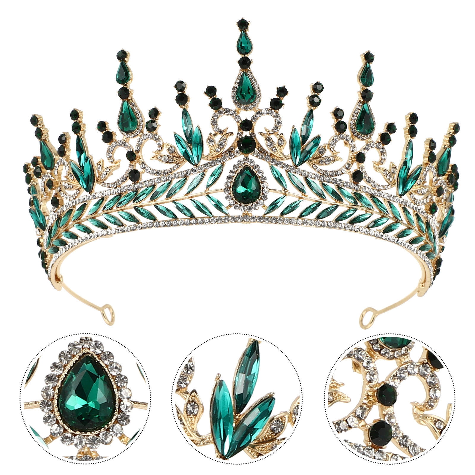 OUNONA Green Rhinestone Crown Alloy Tiara Elegant Bridal Headdress for ...