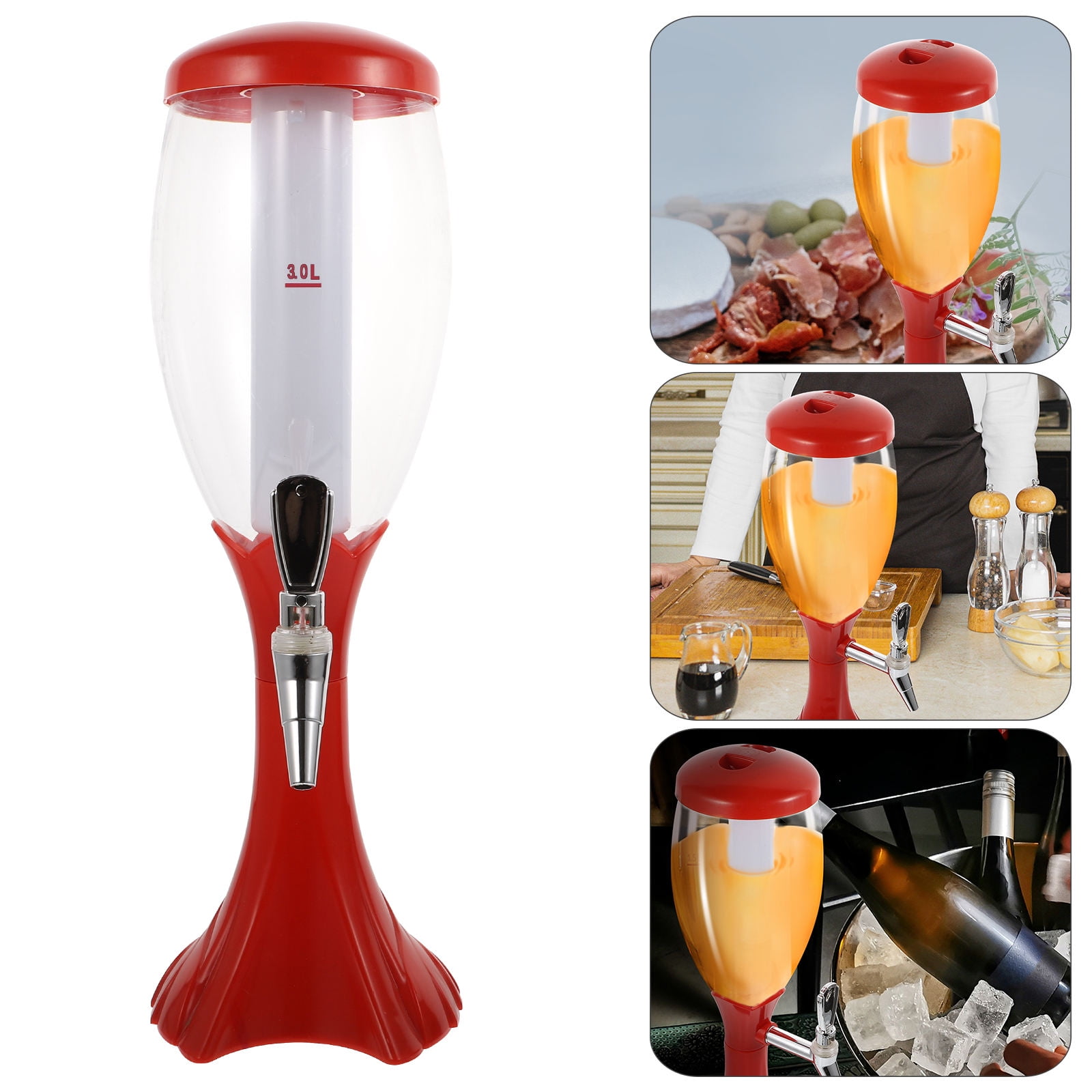 OUNONA Beer Barrel Drink Dispenser with Spigot Draft Beverage Stand Red ...
