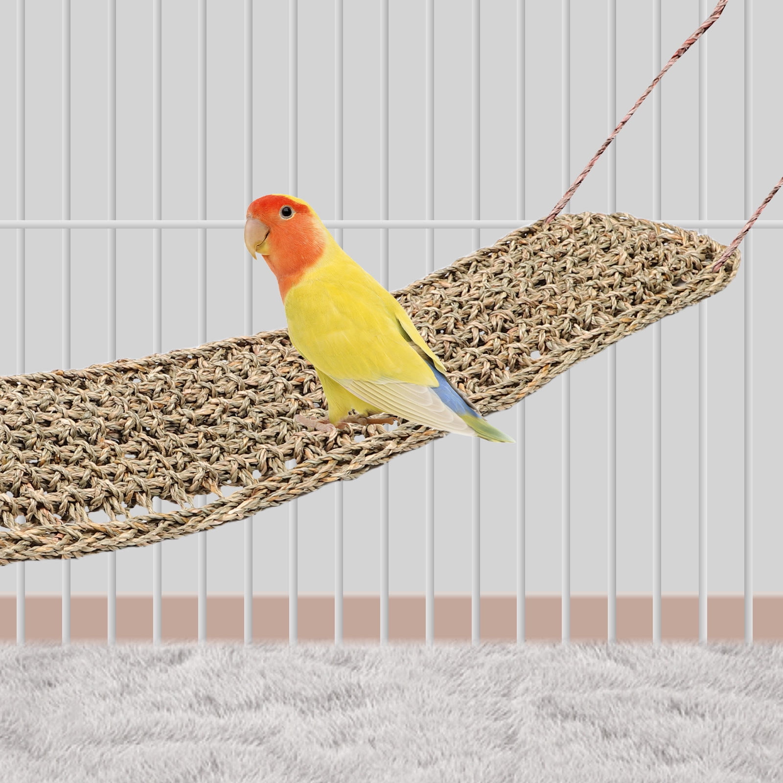 OUNONA Bird Hammock Parrot Swing Toy Seagrass And Wicker Climbing Mat ...