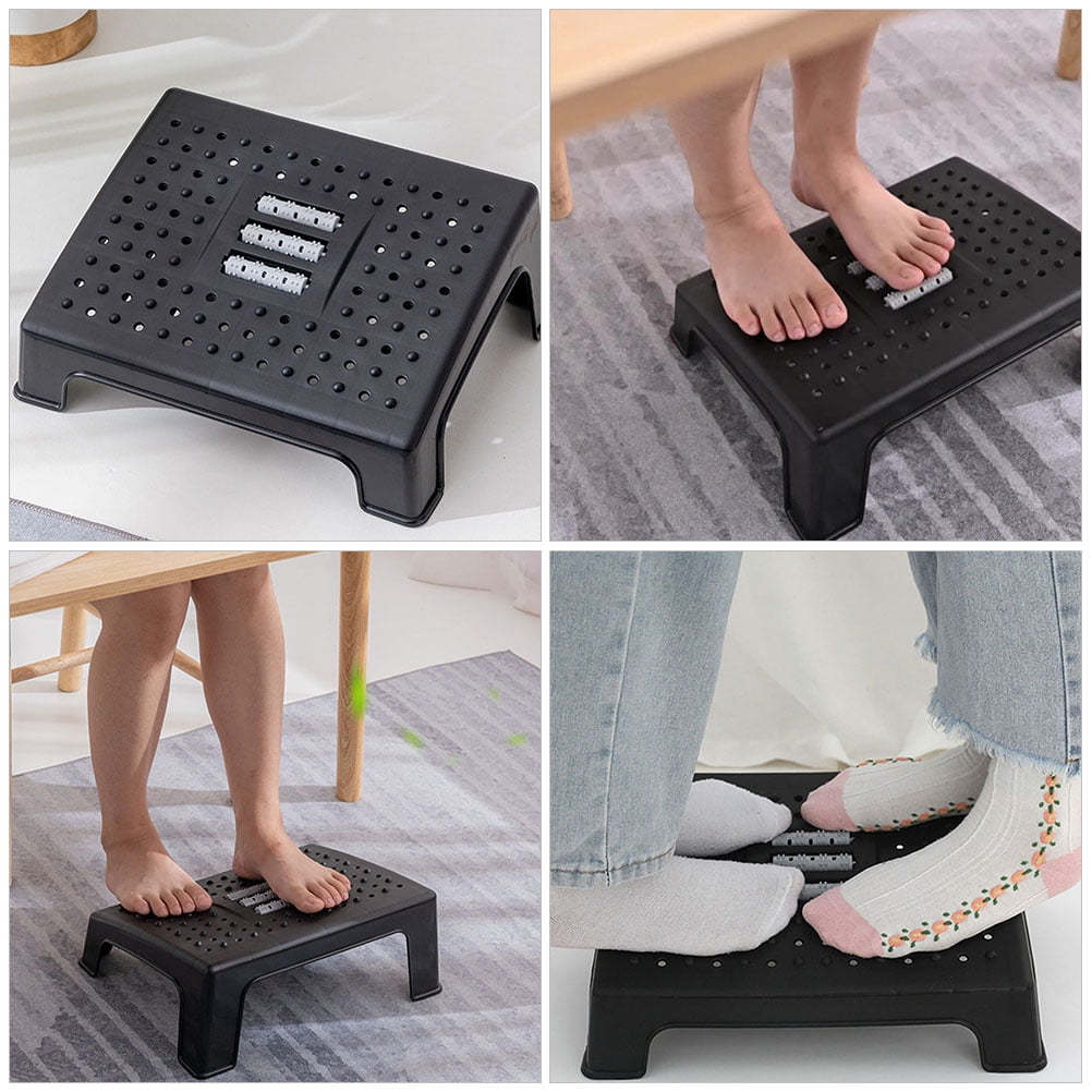 OUNONA Black Adjustable Foot Rest Foot Stool with Massage Rollers for ...