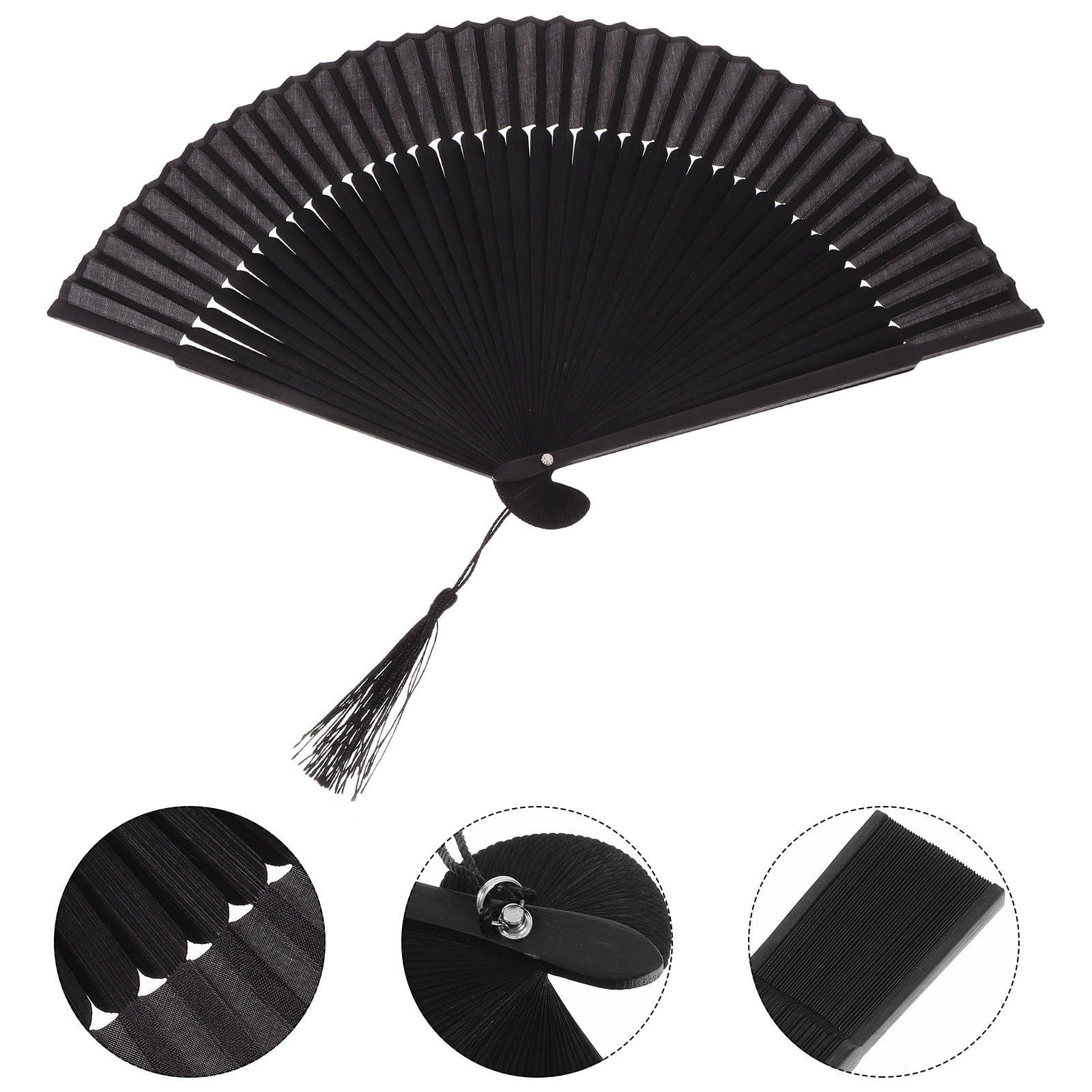 OUNONA Black Folding Fan Foldable Vintage Style Hand Antique Travel ...