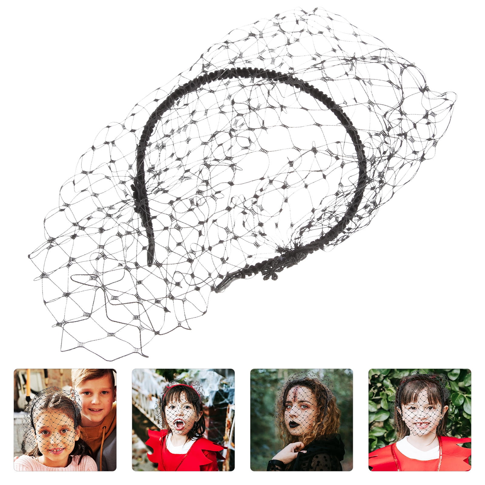 OUNONA Vintage Veil Hair Hoop Black Mesh Headdress Lightweight ...