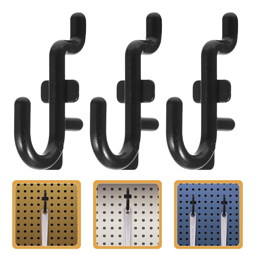 OUNONA Black Plastic J-Shaped Hooks for Pegboard 50 Pieces Space Saving ...