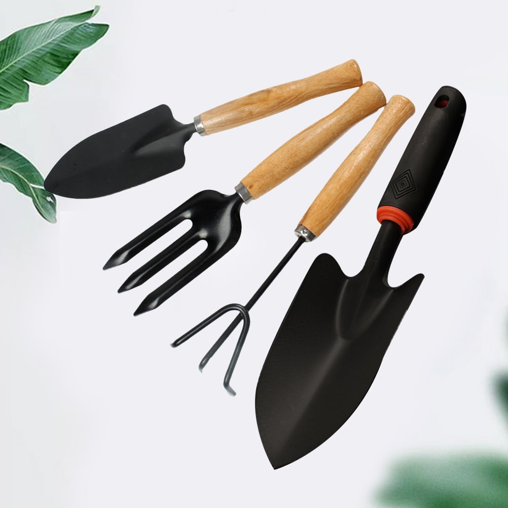 OUNONA Black Stainless Steel Gardening Tool Set with Ergonomic Handles ...