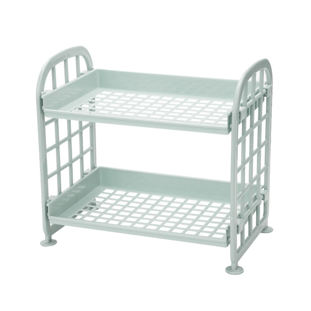 Tineasur Blue Plastic 2 Layer Bathroom Storage Rack for Tidy ...