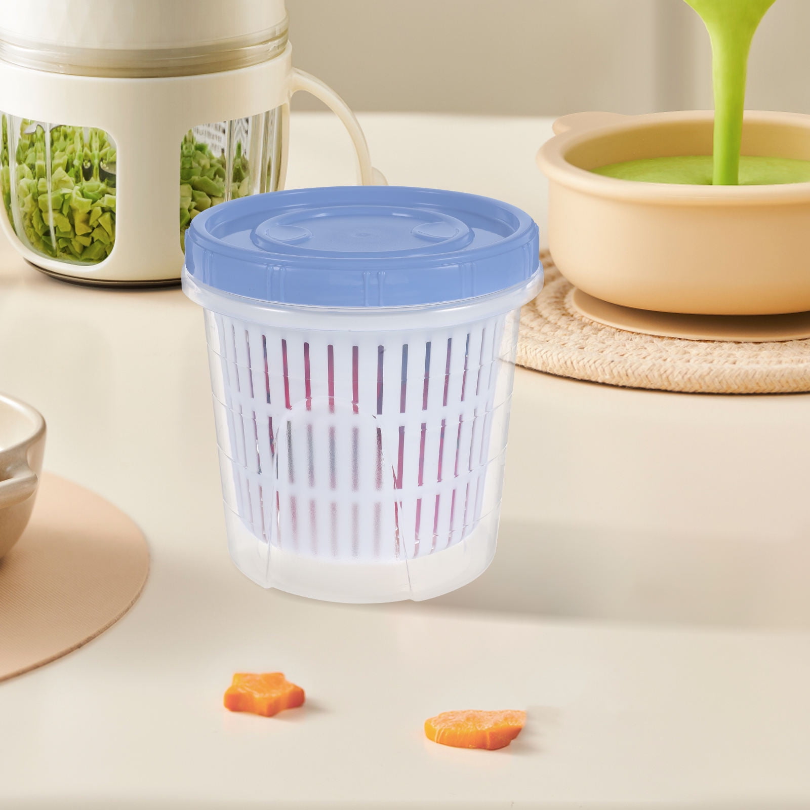 OUNONA Blue Kimchi Storage Container with Airtight Seal and Drainage ...