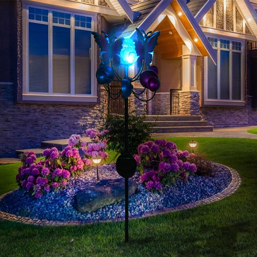 OUNONA Blue Solar Powered Windmill Light with Metal Design for Garden ...