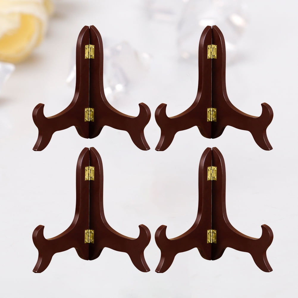 OUNONA Brown Folding Wooden Display Stand for Plates and Decor 5 Inch ...