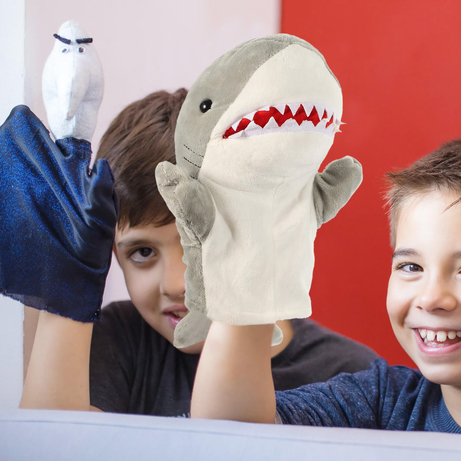 OUNONA Cartoon Animal Hand Puppet Plush Shark Hand Puppet Stuffed ...