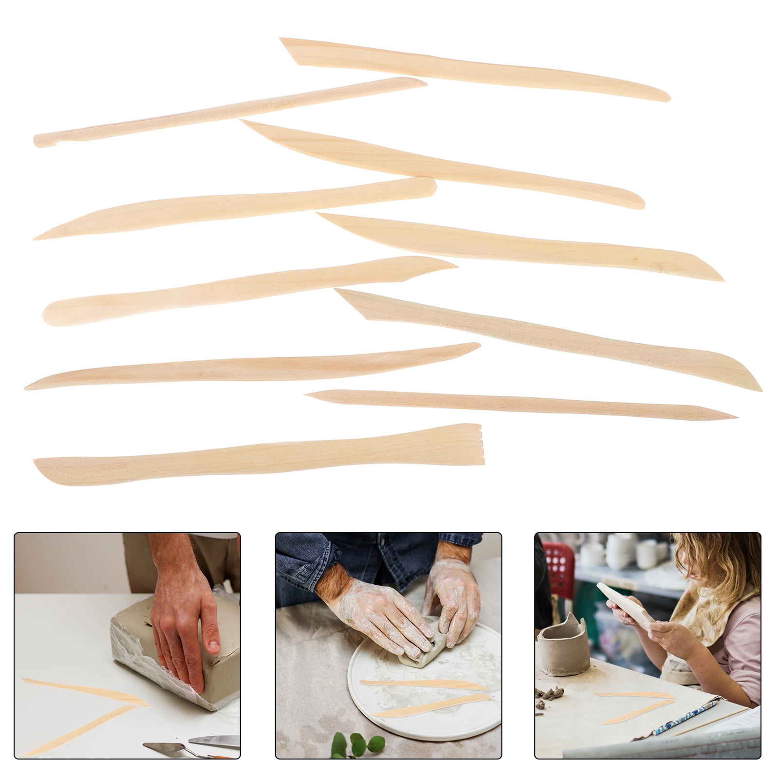 OUNONA Clay Sculpture Tools 10pcs Double Ended Wooden Modeling Tools for Cutting, Carving and ...