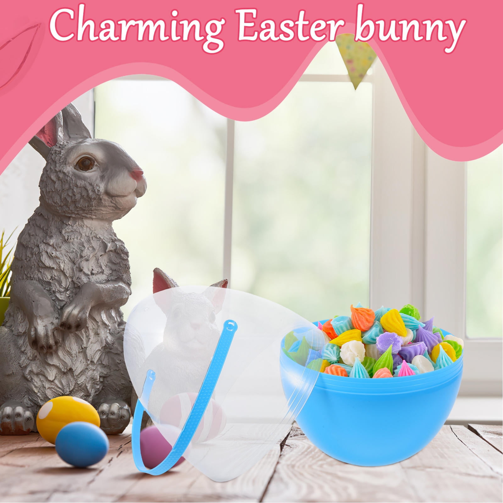 OUNONA Clear Easter Egg with Handle for Easter Hunt Reusable and ...