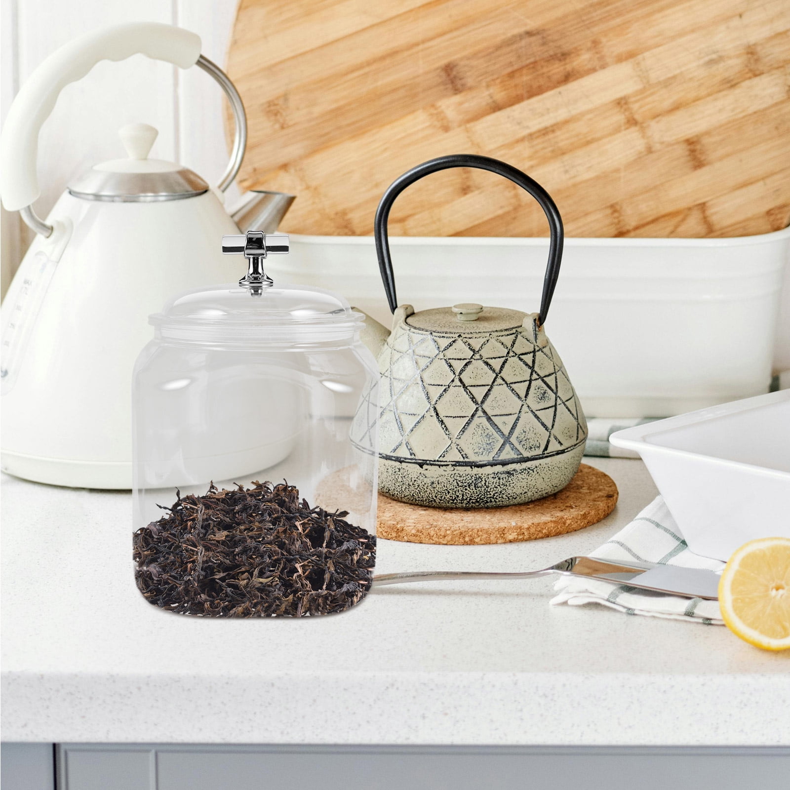 OUNONA Clear Plastic Storage Jar with Lid Plastic Cookie Jar for ...