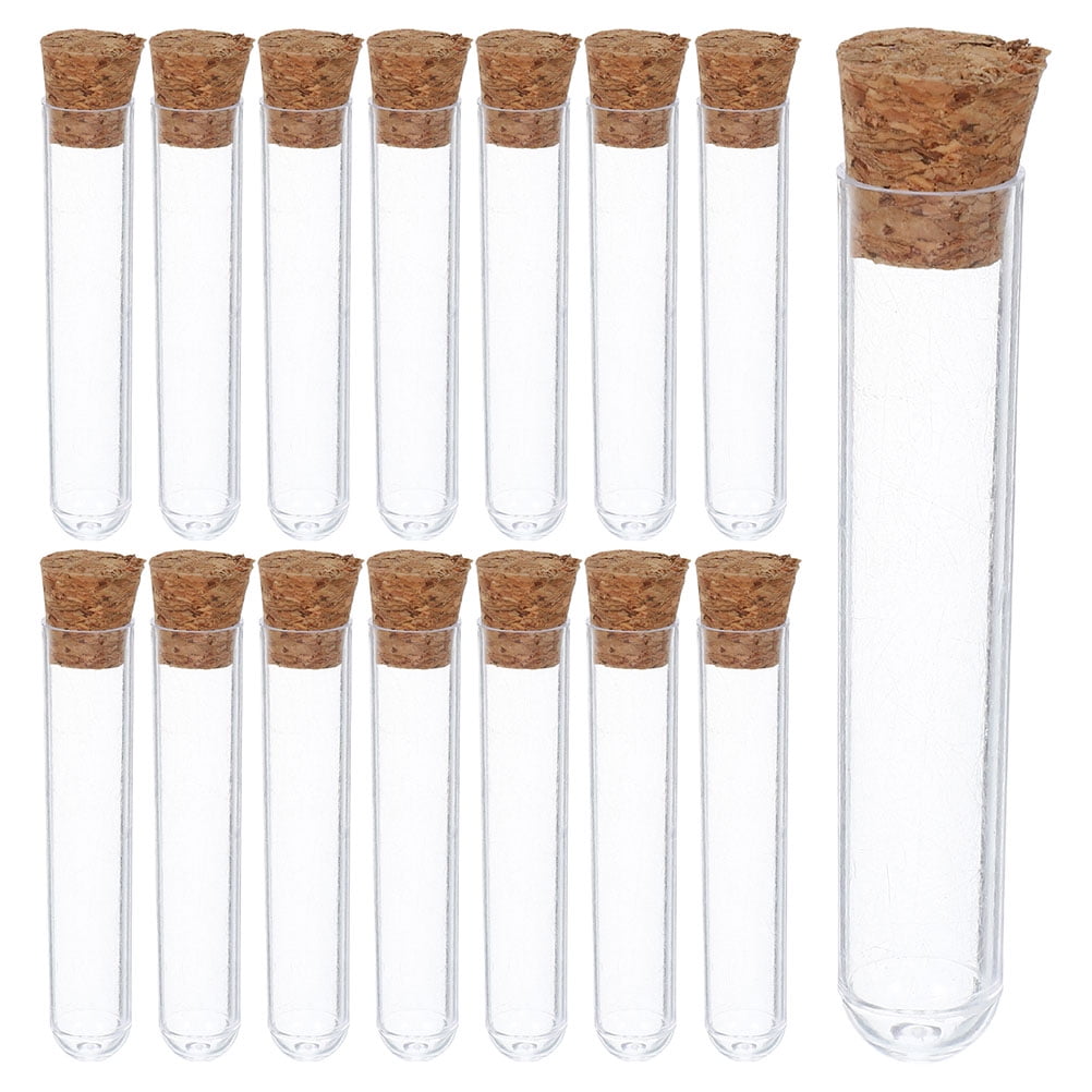 OUNONA Clear Plastic Test Tubes with Cork Stopper for Labs 40 Pieces ...