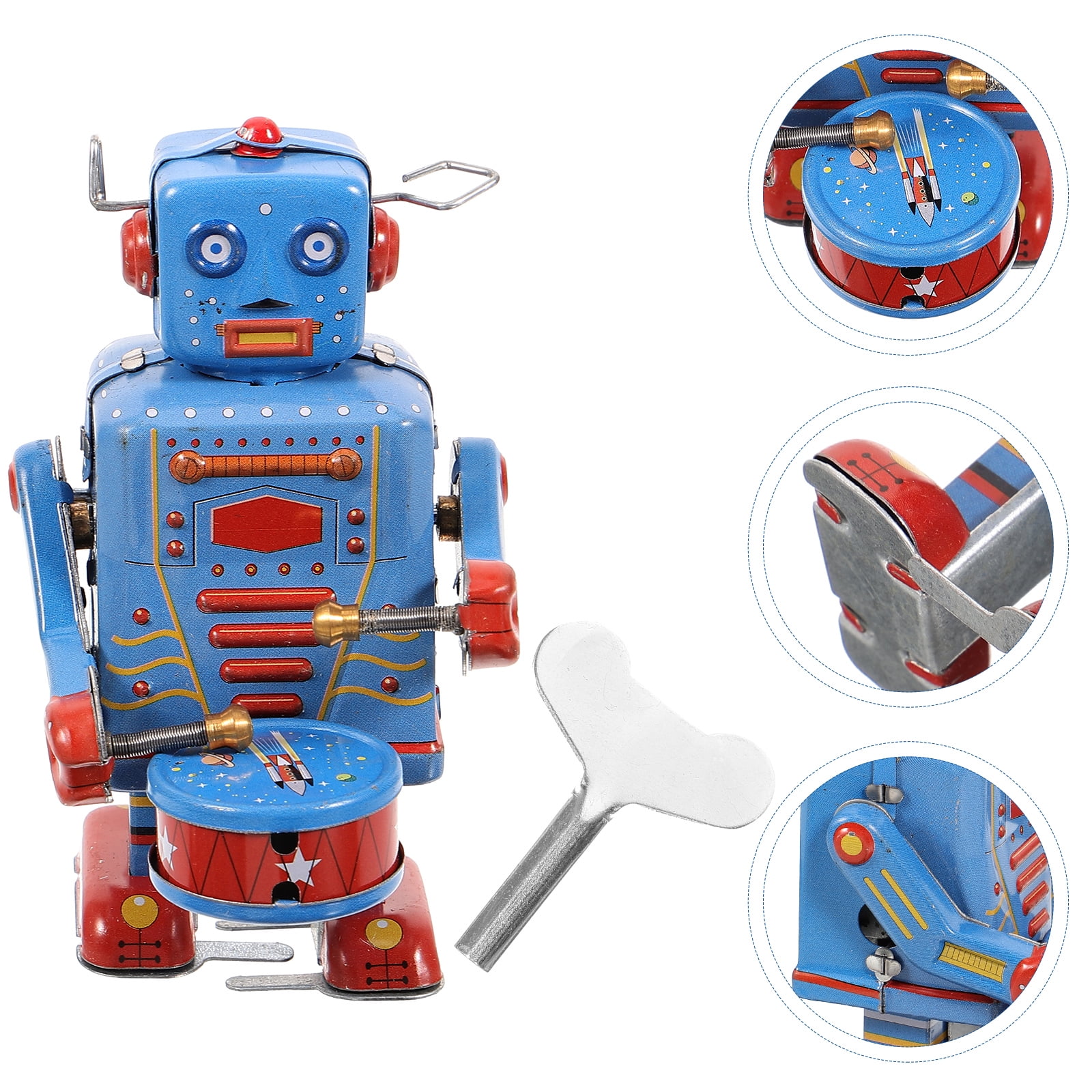 Homoyoyo vintage metal robot Drumming Robot Toy Tinplate Blue 1Pack ...