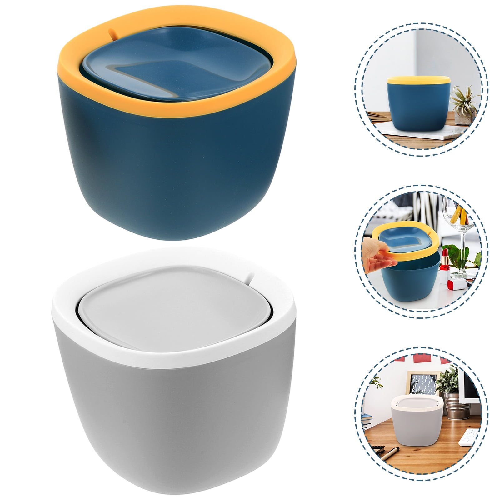 OUNONA Compact Desk Trash Can with Lid Made of Safe PP Material in ...