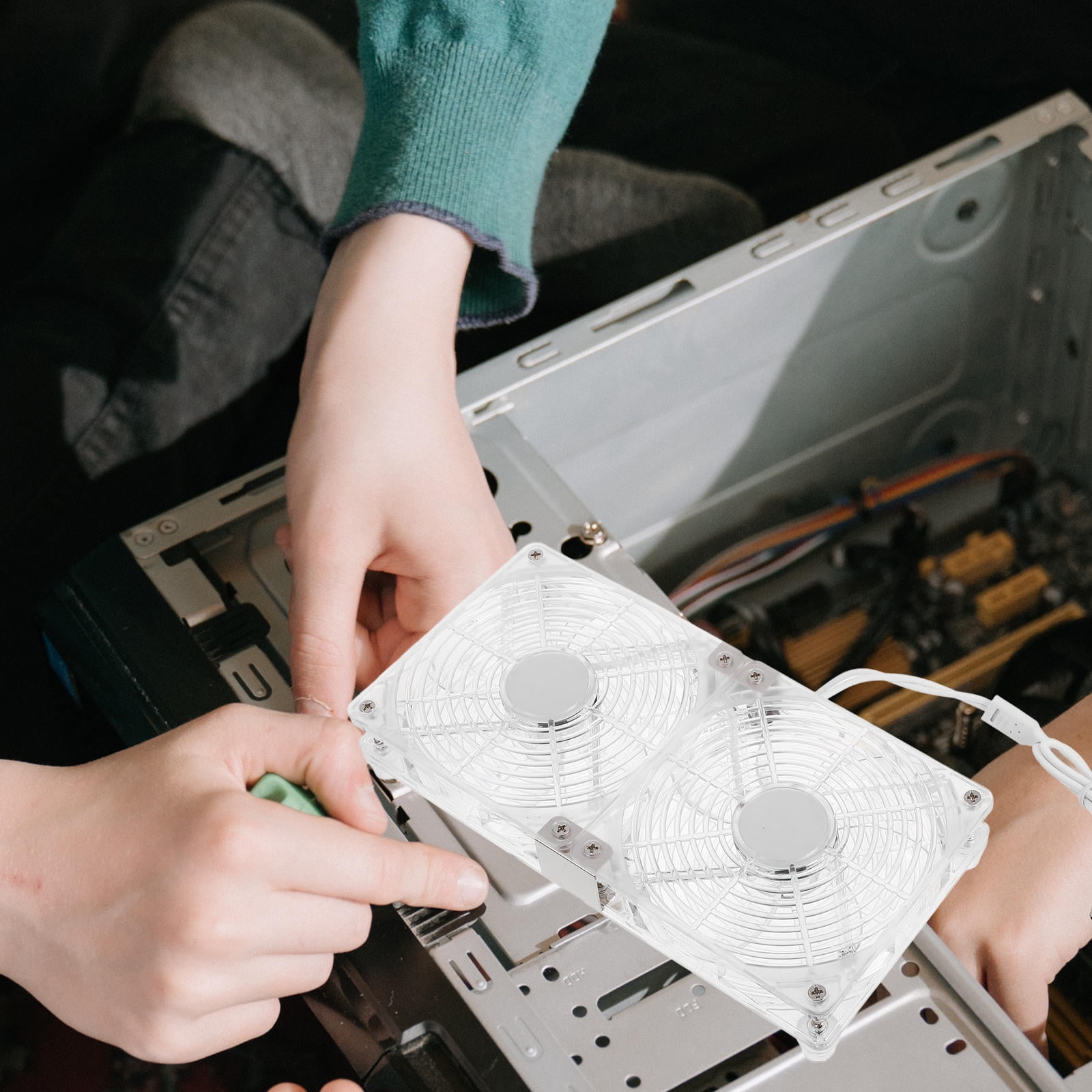 OUNONA Cooling Radiator USB Fan Double 12cm Air Cooler Box Heat ...