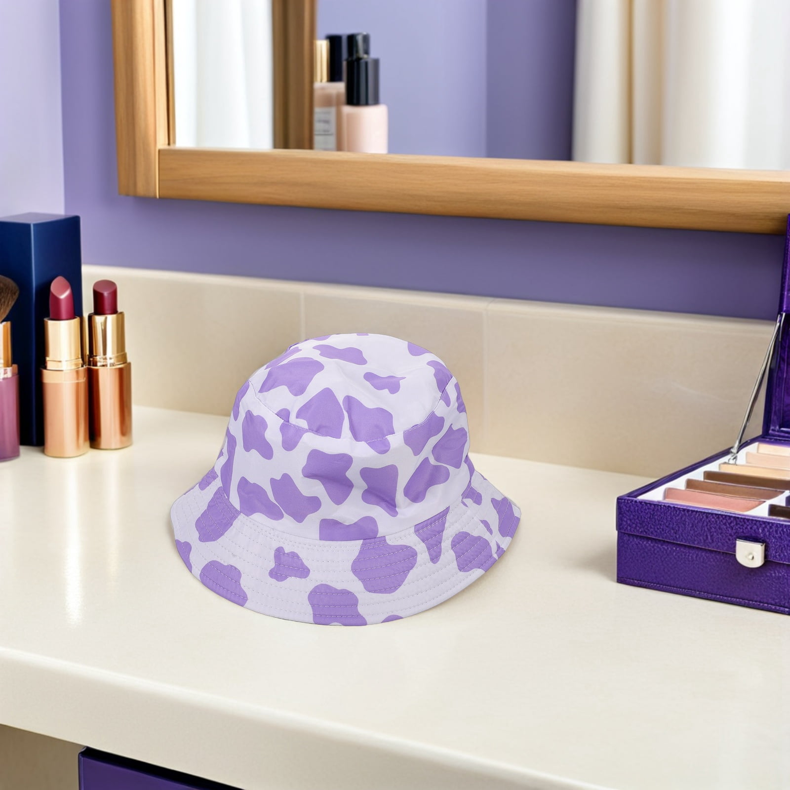 OUNONA Cow Print Bucket Hat Purple Polyester Double-Sided Sun ...