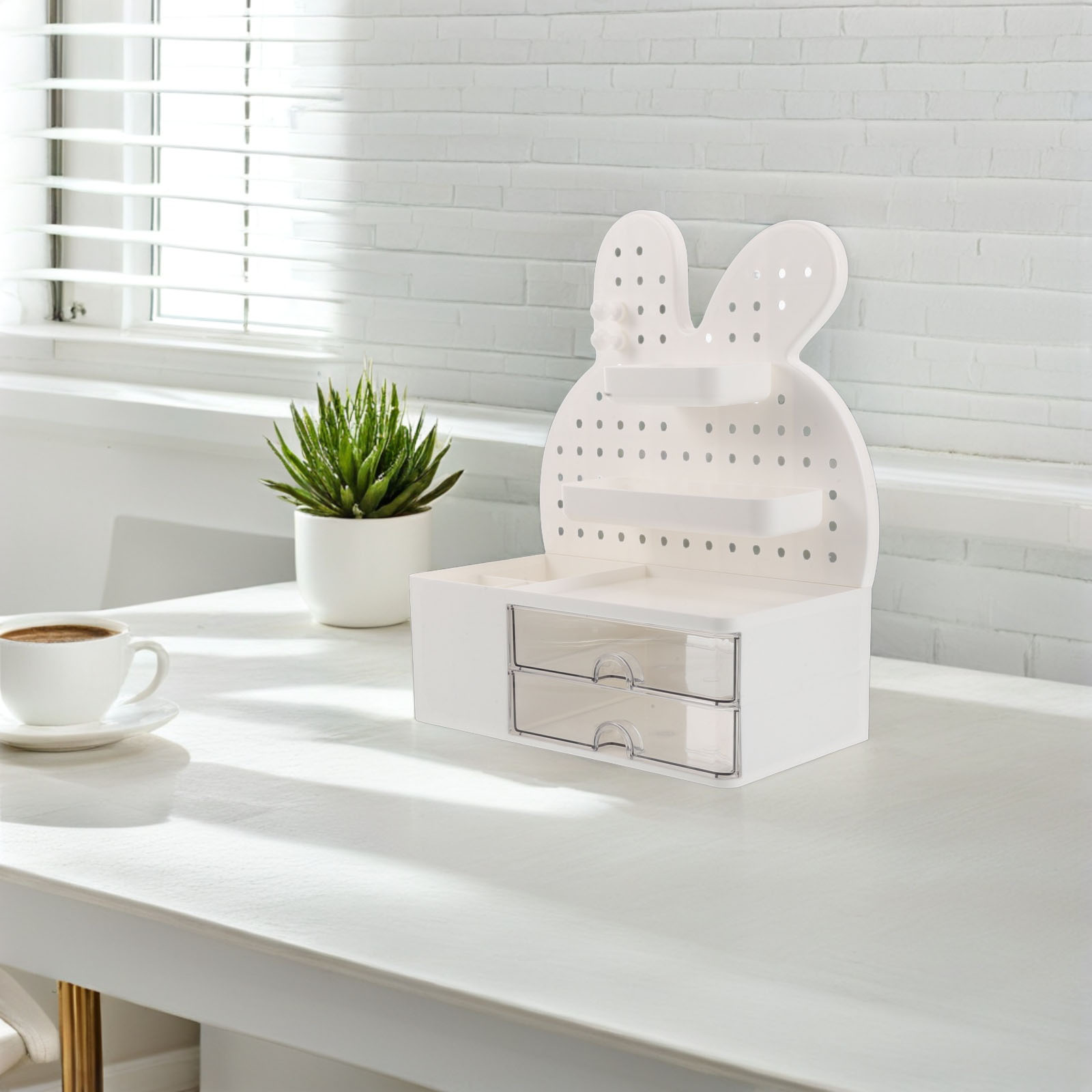 OUNONA Cute Bunny Pegboard Storage Box with Drawers Office Desktop ...