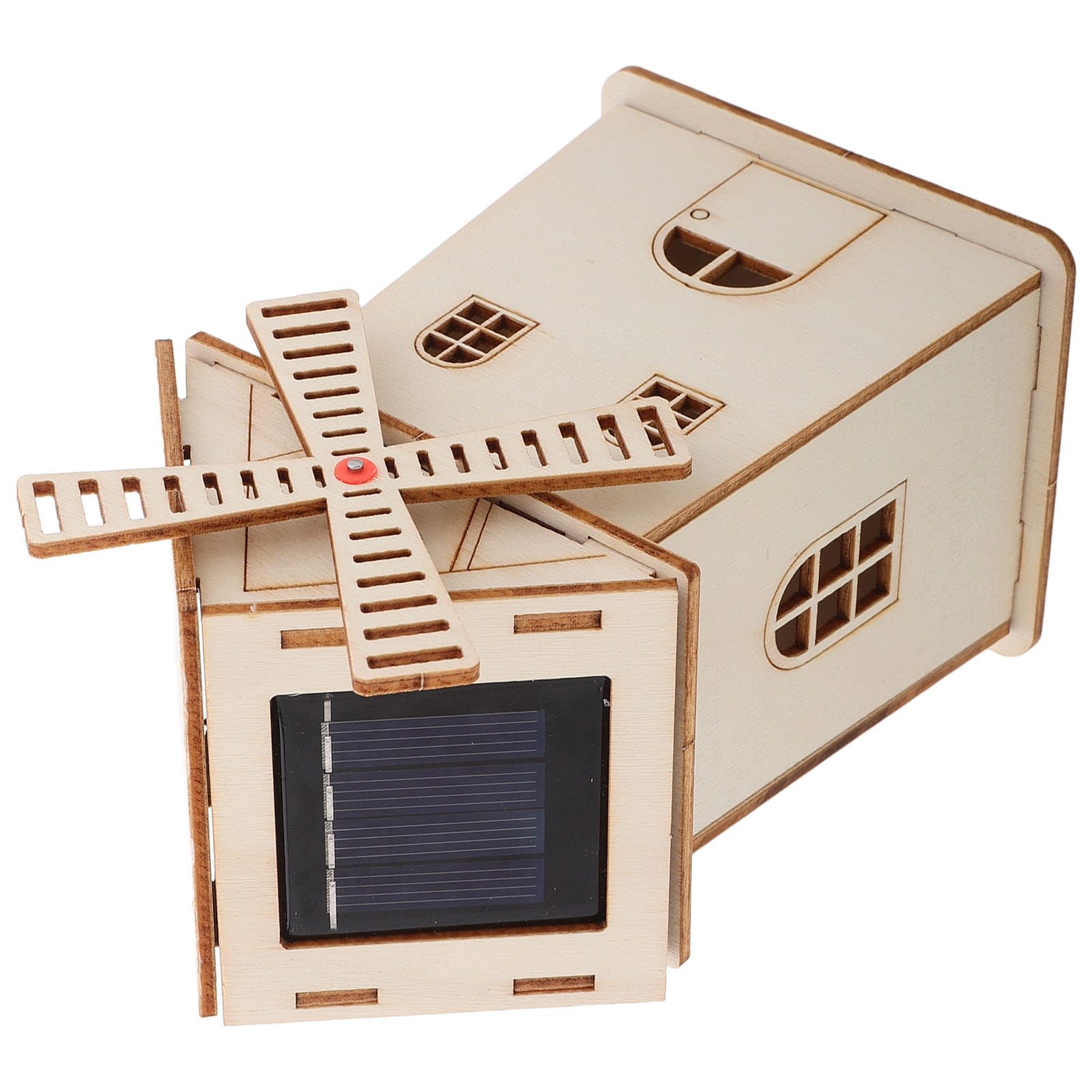 OUNONA DIY Solar Windmill House Ornament Wooden Windmill House Model ...