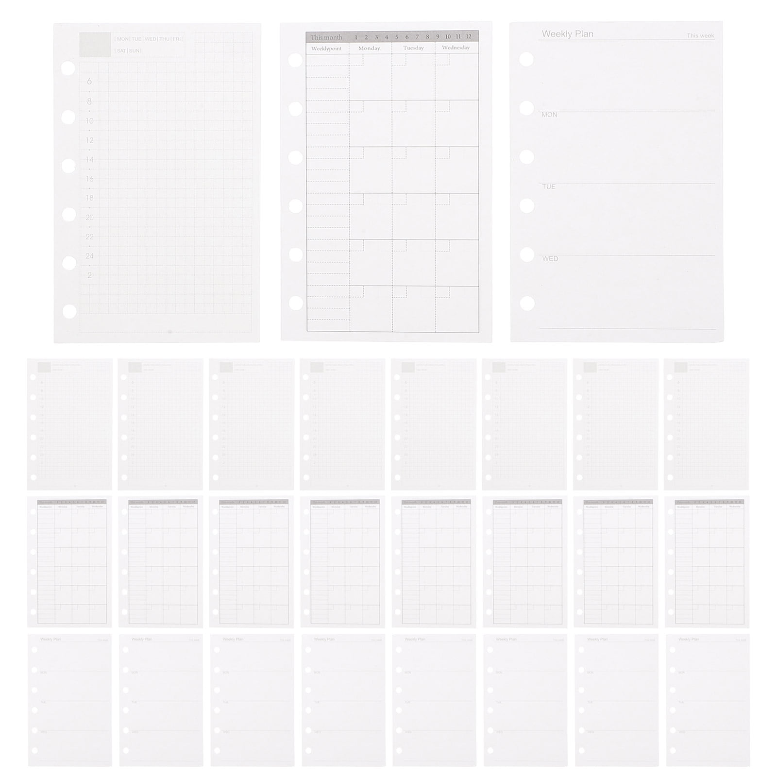 OUNONA Daily Planner Inserts for 6 Binder, Thick White Paper Refills ...