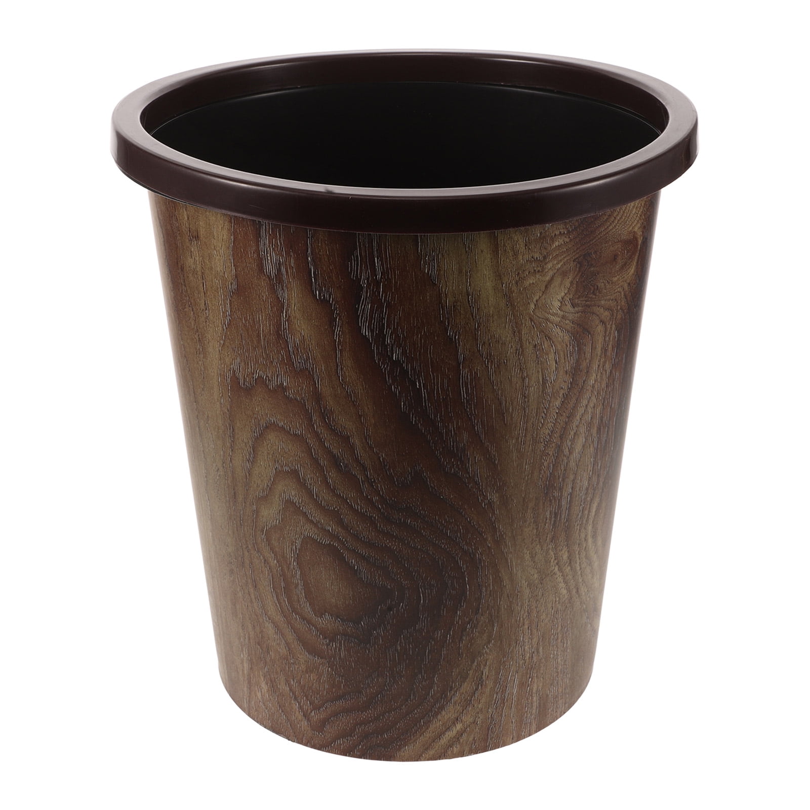 OUNONA Decorative Trash Can with Press Ring Round Bathroom Bin Wood ...