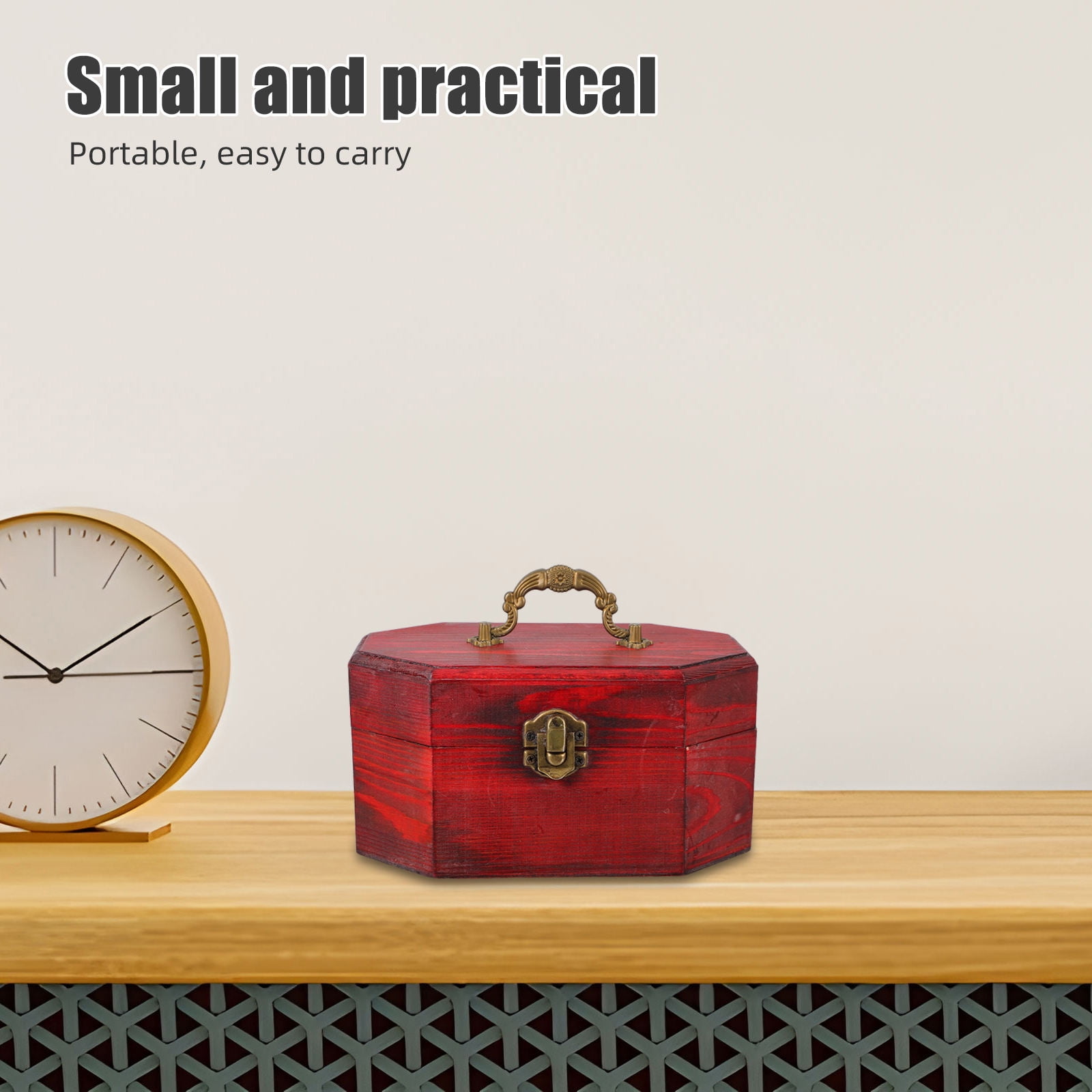 OUNONA Vintage Storage Box with Lid for Decoration Red Wooden Box with ...