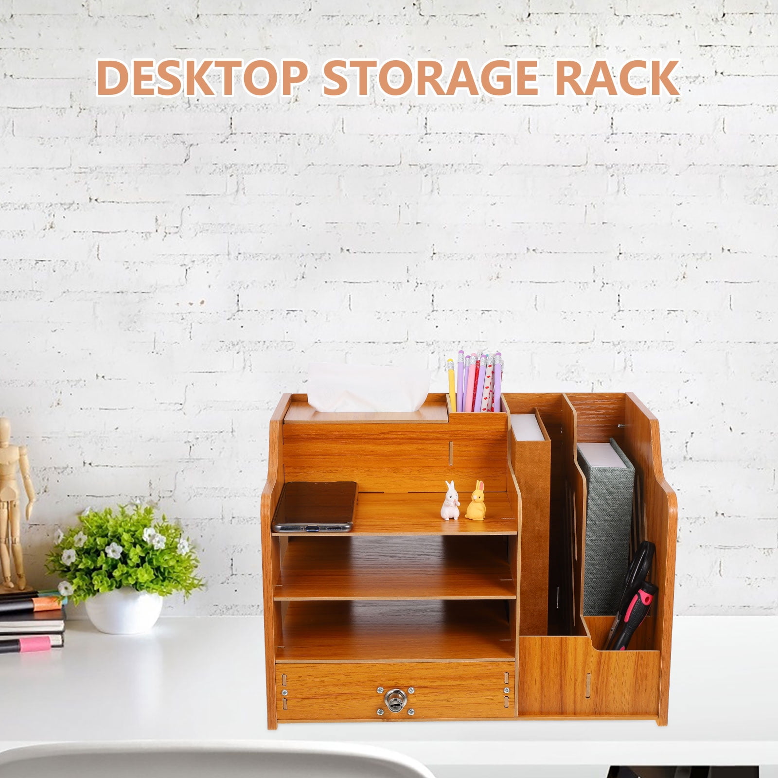 OUNONA Desk Organizer With File Holder 3 Tier Paper Storage Shelf ...