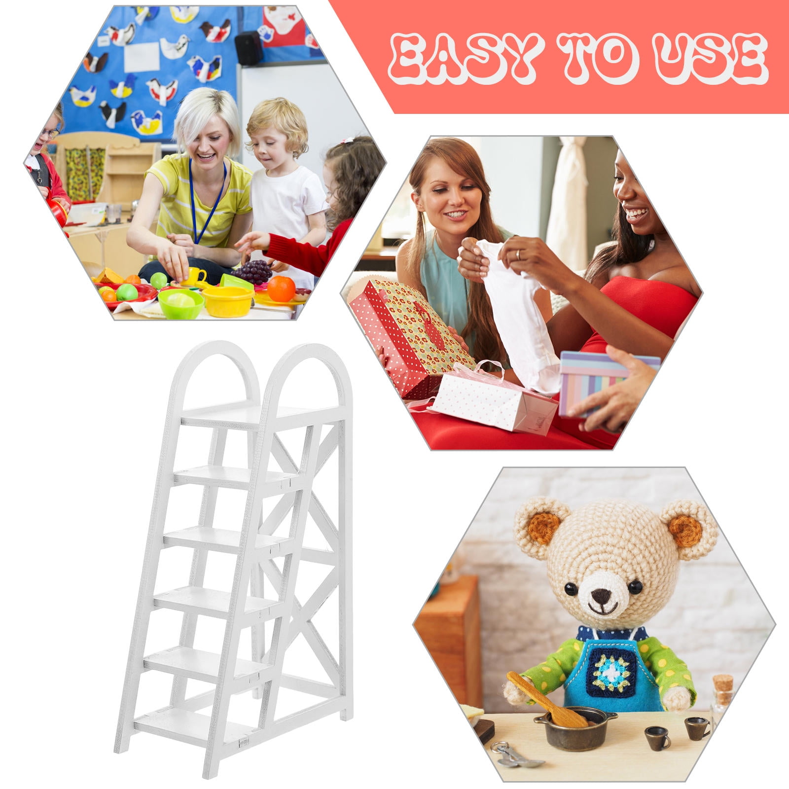 OUNONA Dollhouse Accessories Dollhouse Ladder White Wood Step Ladder ...