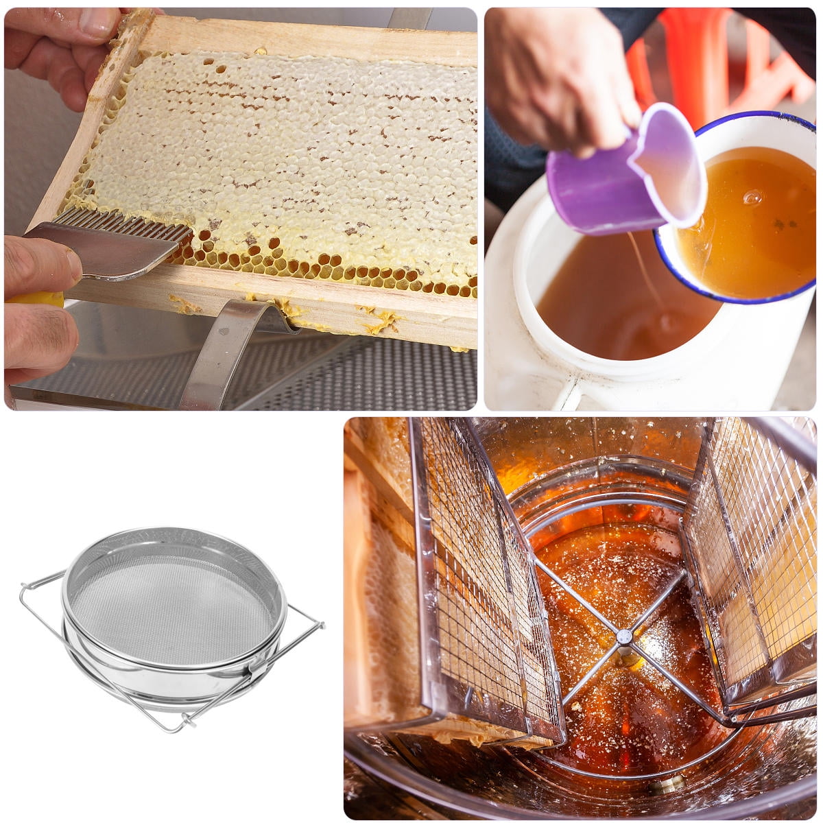 OUNONA Double Sieve Honey Filter Beehive Brush Beekeeping Man Silver ...