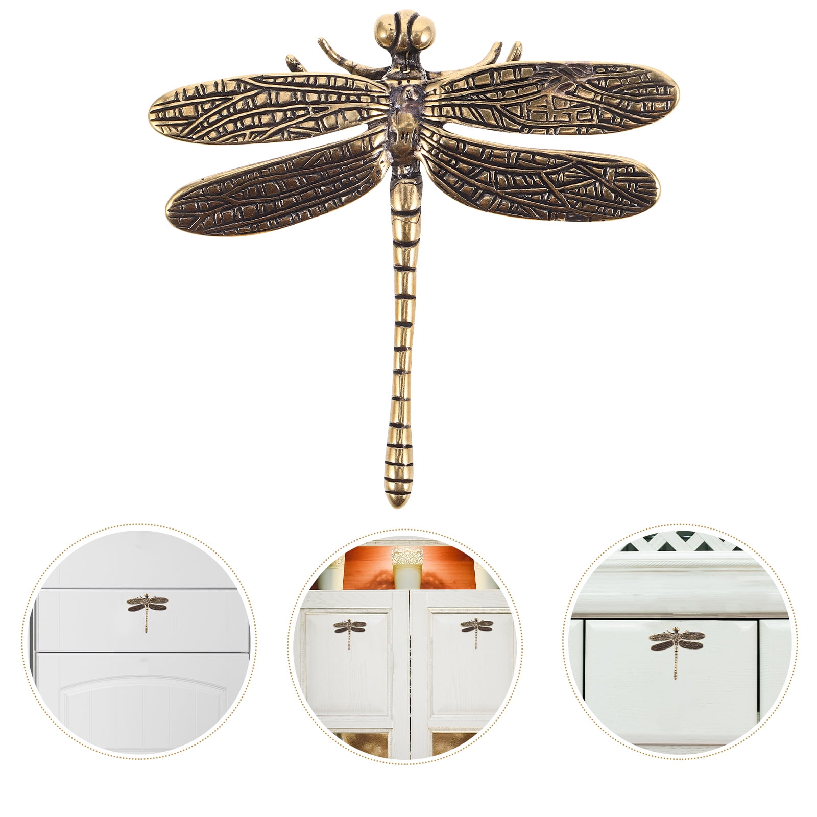 OUNONA Dragonfly Shape Brass Cabinet Knobs Vintage Drawer Pull Handle ...