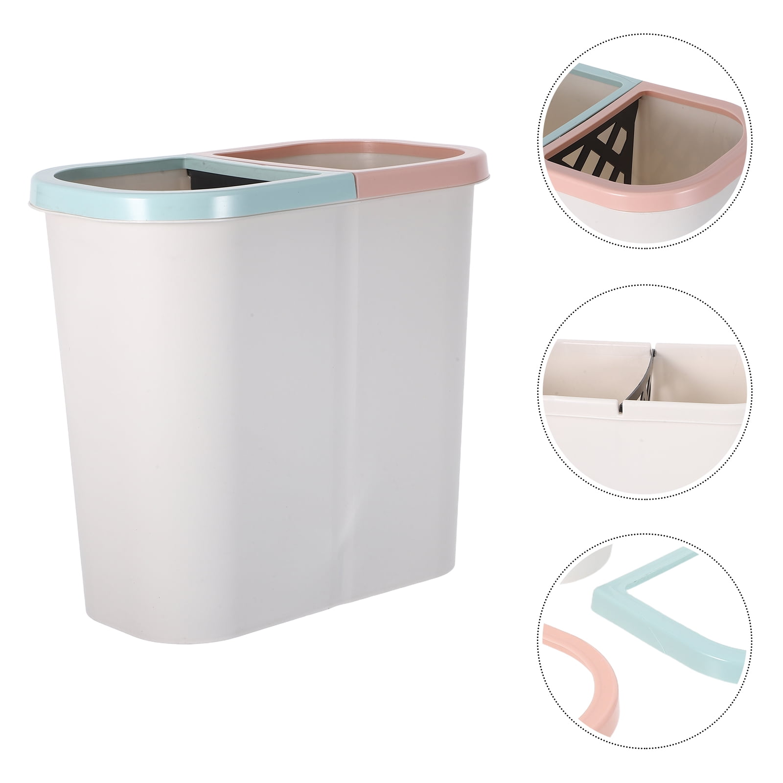 OUNONA Narrow Beige Plastic Dual Compartment Garbage Bin for Home ...