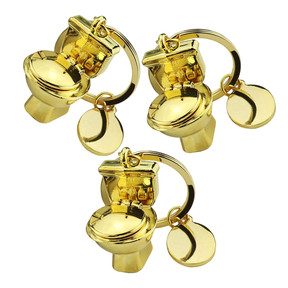 OUNONA Durable Golden Zinc Alloy Novelty Keychain Toilet Figurine for ...