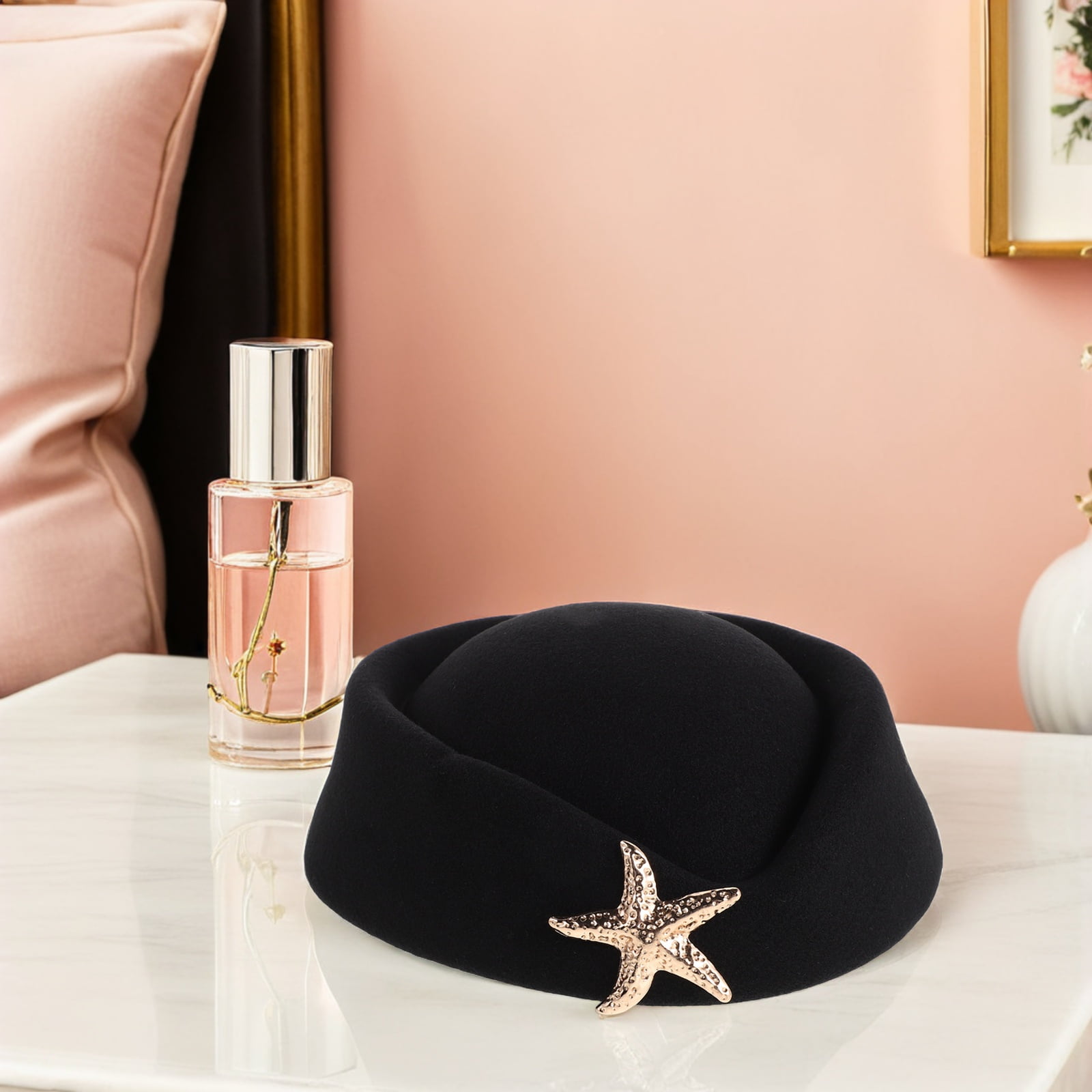 OUNONA Black Felt Flight Attendant Hat French Style Stewardess Costume ...