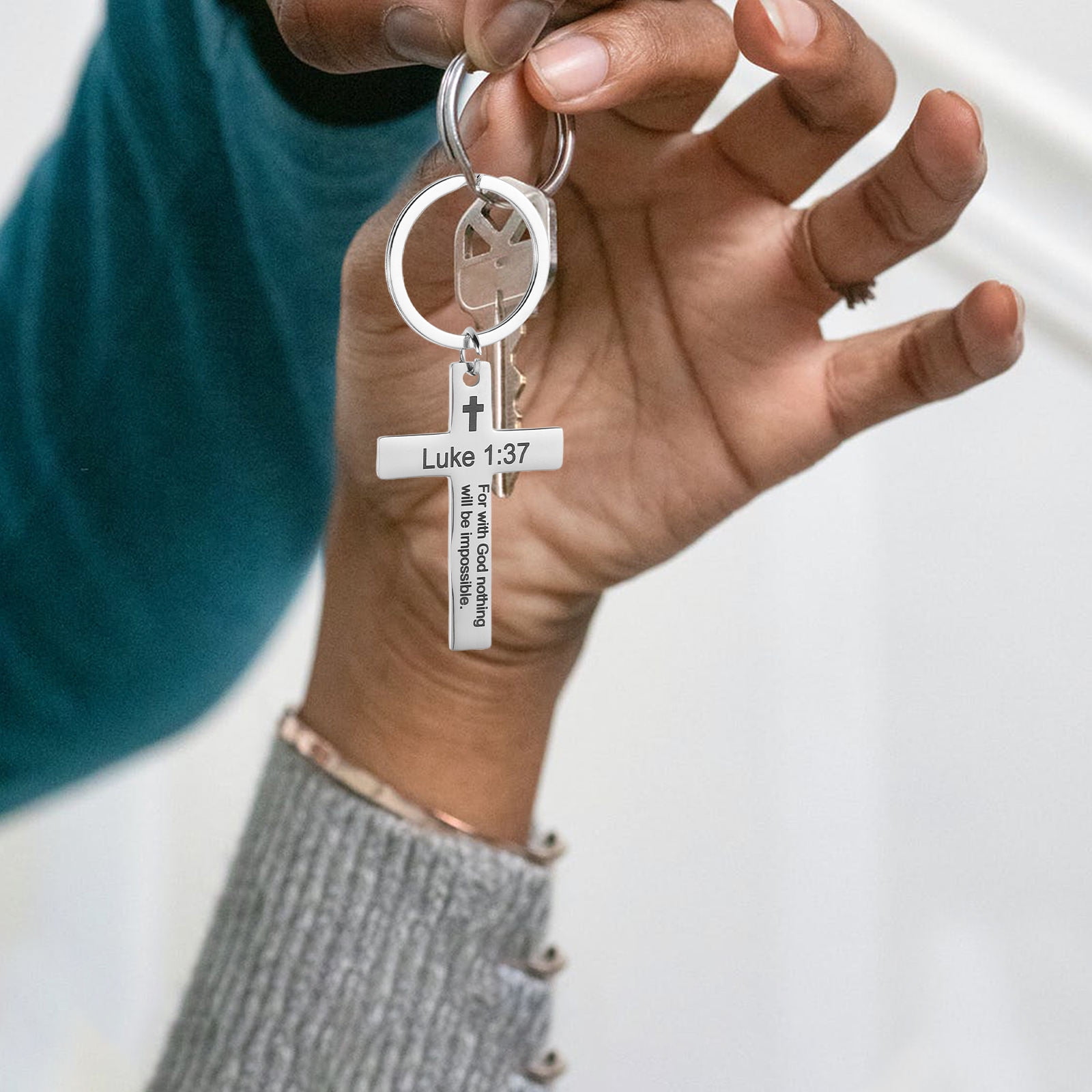 OUNONA Stainless Steel Cross Keychain Pendant, Retro Style Christian ...