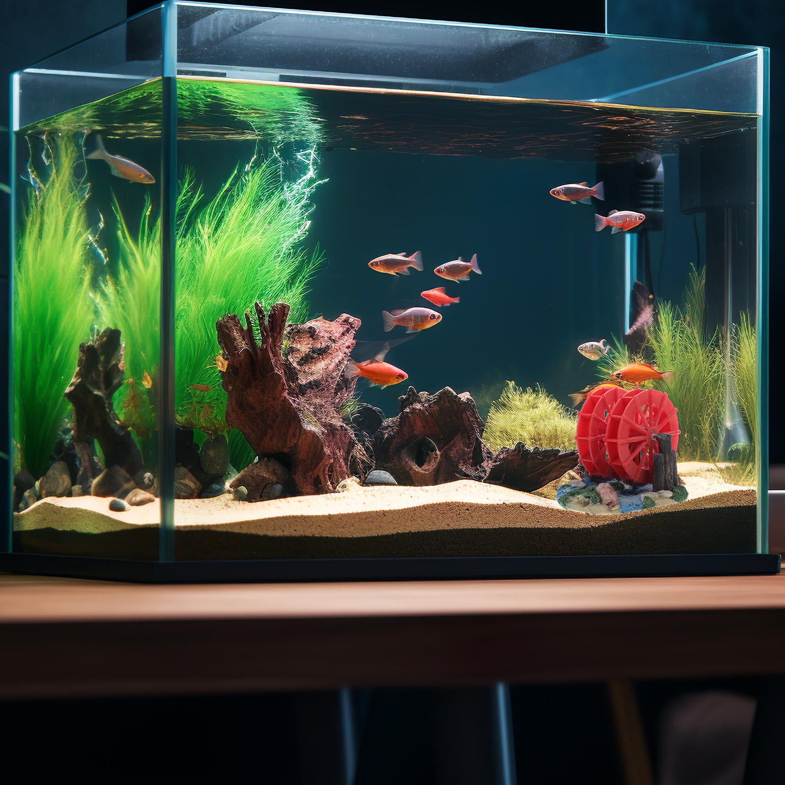OUNONA Fish Tank Fountain Wheels with Artificial Rockery Micro ...