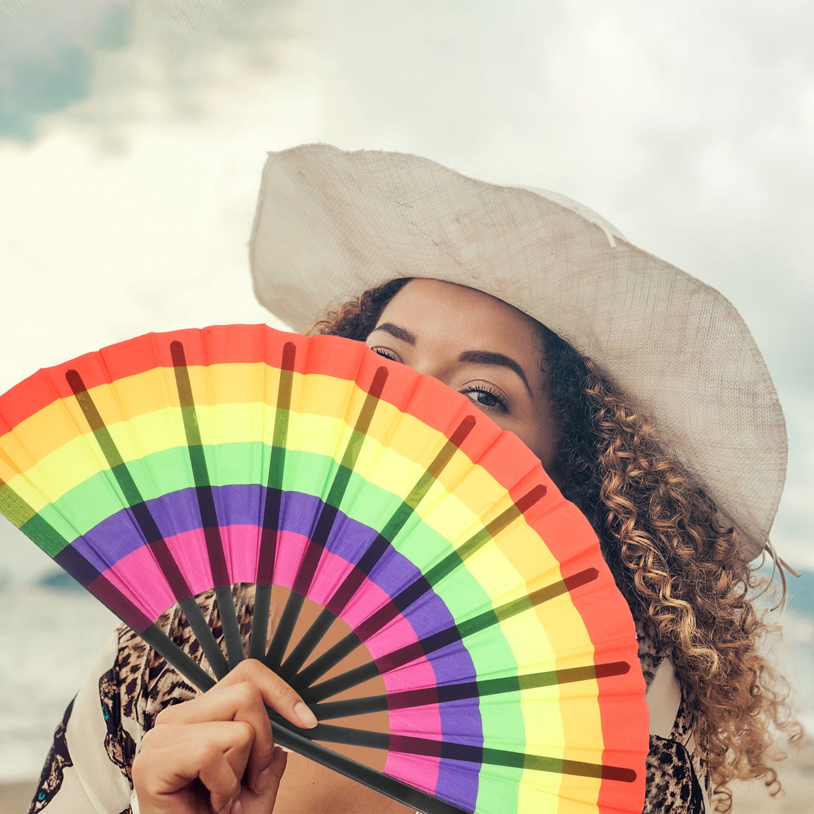 OUNONA Foldable Dance Fan Large Rainbow Folding Hand Fan Rainbow Fan ...