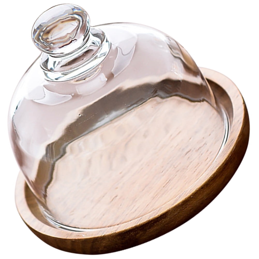 OUNONA Food Protective Cover Glass Dessert Cake Dome with Wood Base for ...