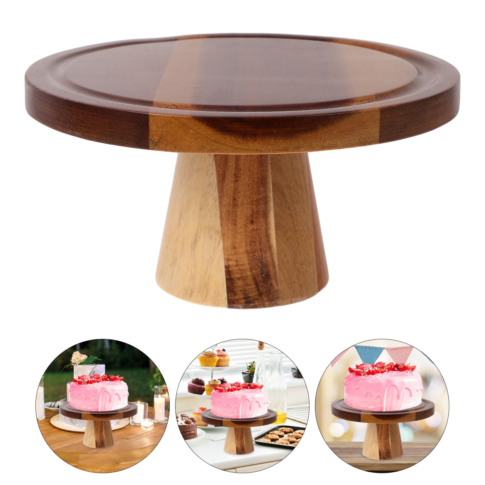 OUNONA Footed Cake Display Stand Wood Cupcake Holder Retro Pastry Tray ...