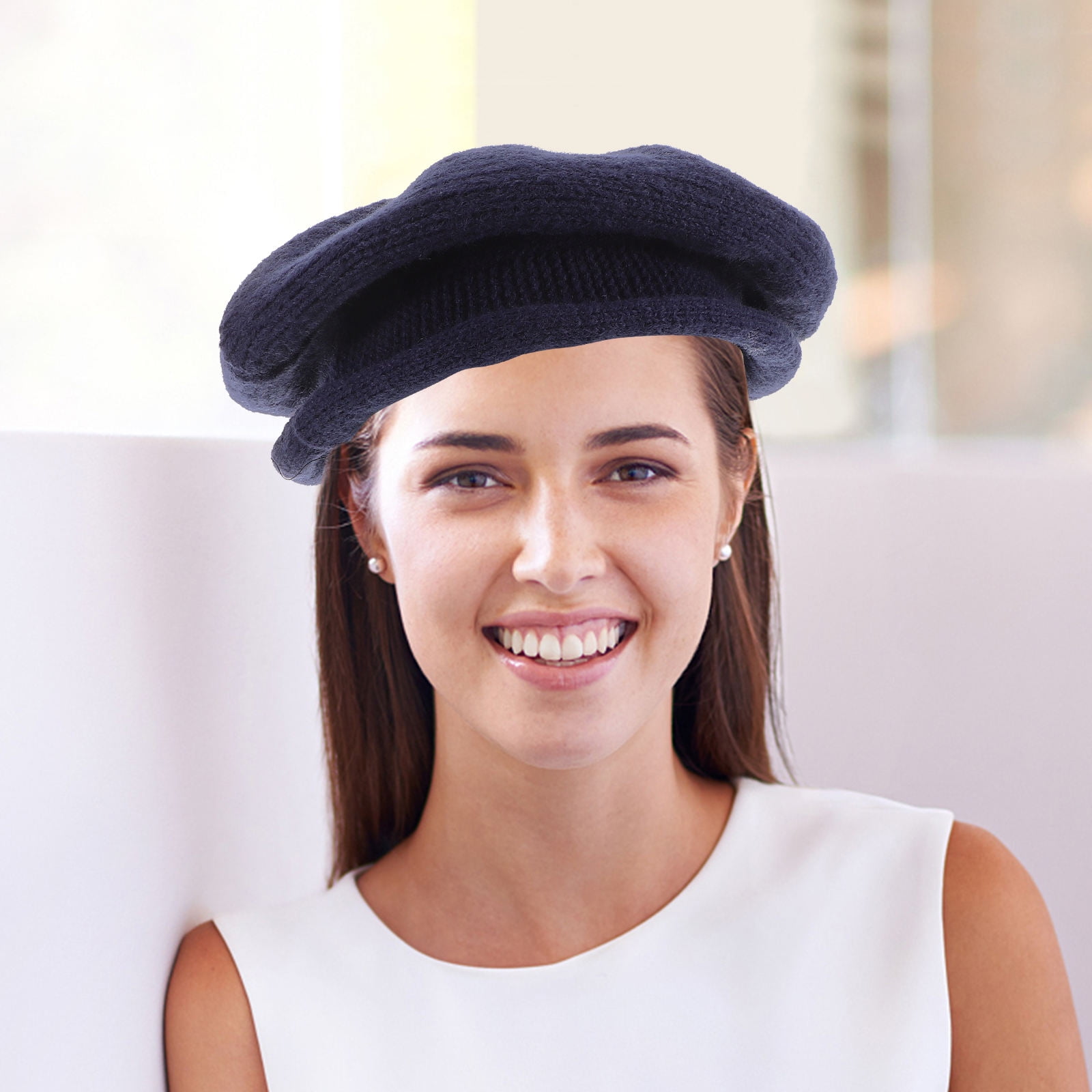 OUNONA French Berets Large Wide Brim Knit Beret Korean Style Pumpkin ...