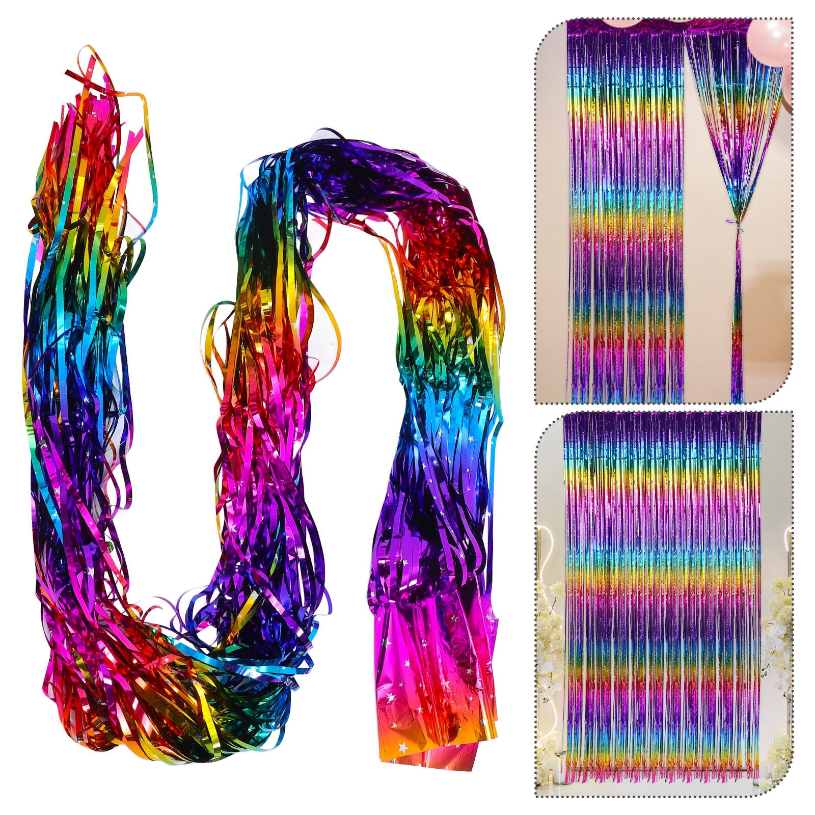OUNONA Fringe Backdrops Colorful Fringe Party Backdrop Curtains ...