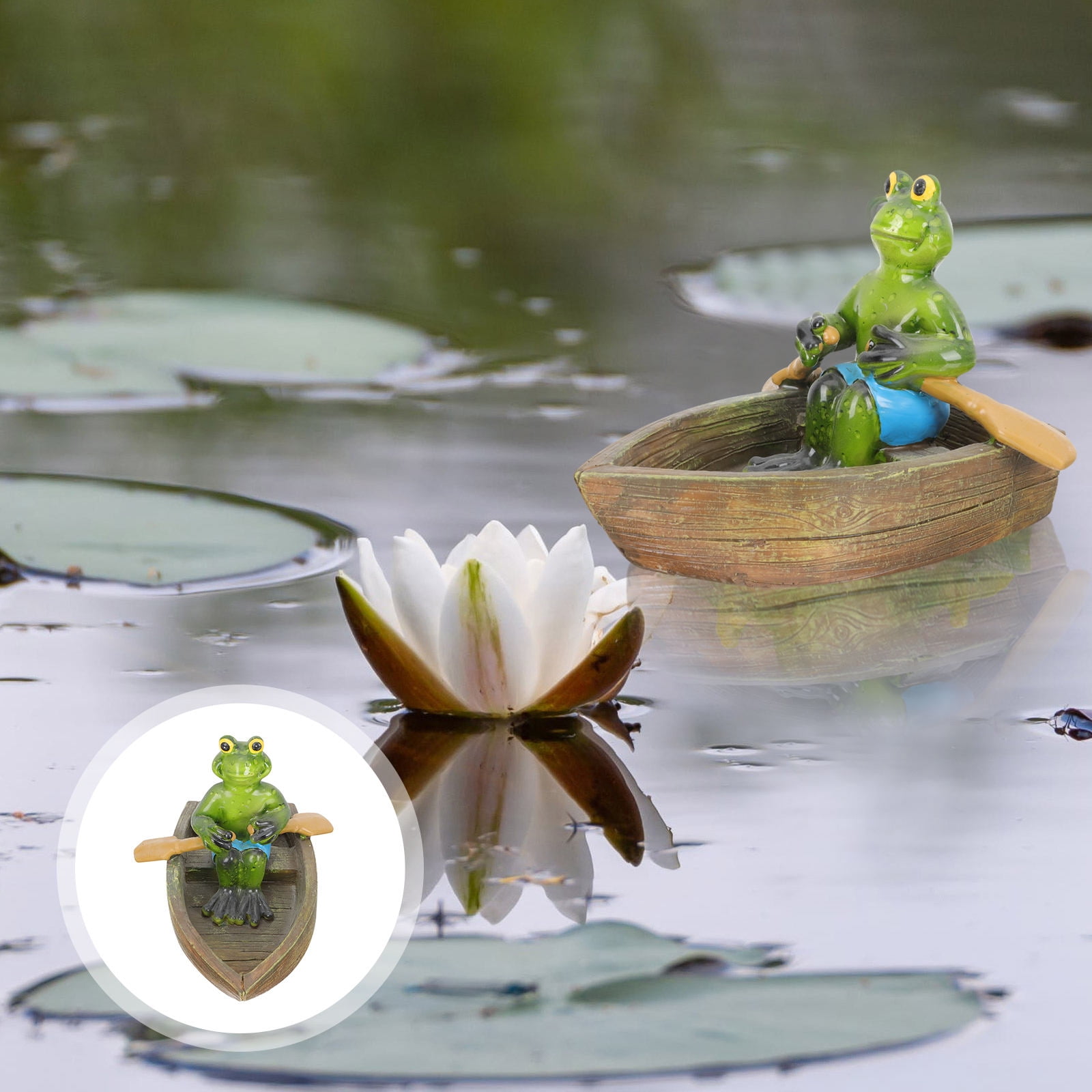 OUNONA Frog by Pool Figurine Green Decorative Pond Sculpture for Garden ...