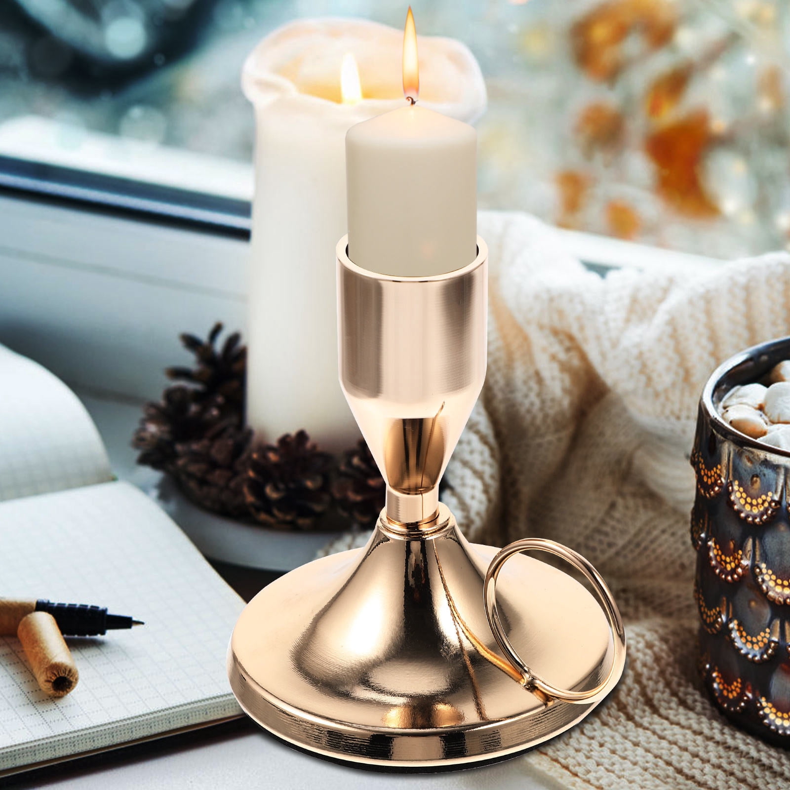 OUNONA 2# Bell Metal Hand-Held Candle Holder Portable Candlestick ...
