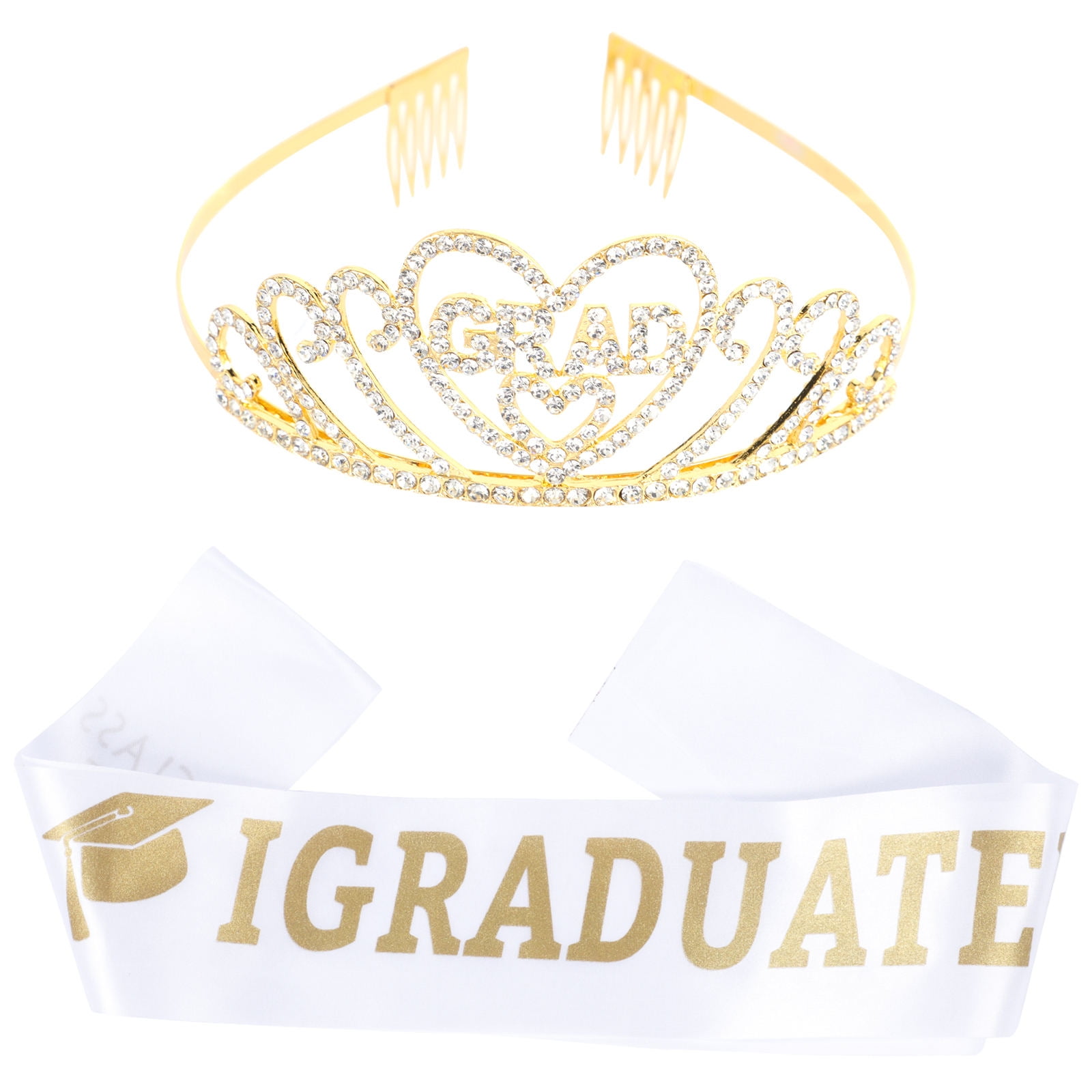 OUNONA Grad Tiara with Satin Sash Graduation Party Supplies Graduate ...