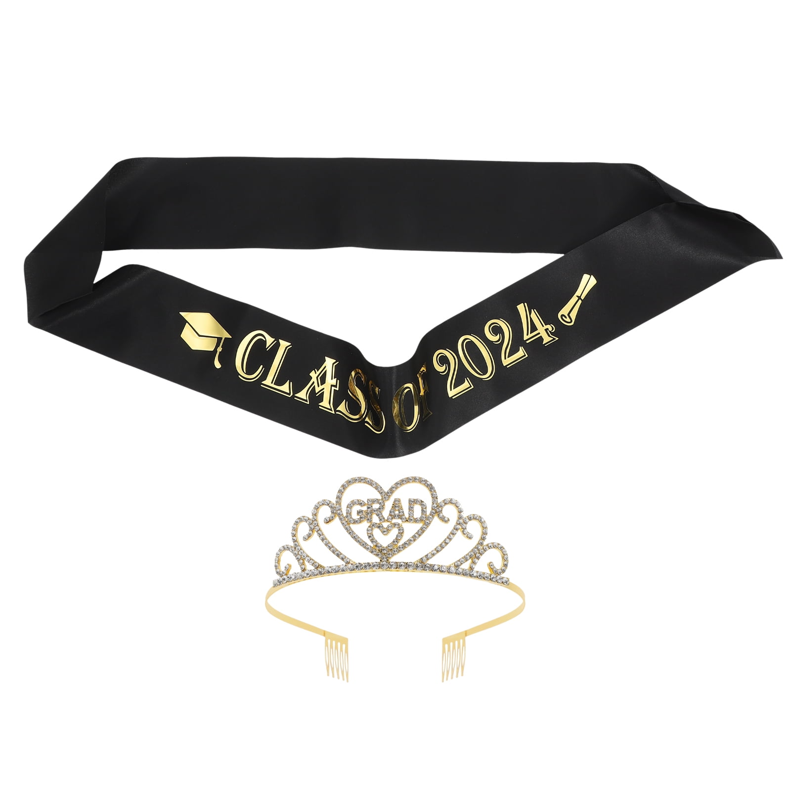 OUNONA Graduation Crown Sash Retirement Party Decorations Gold ...