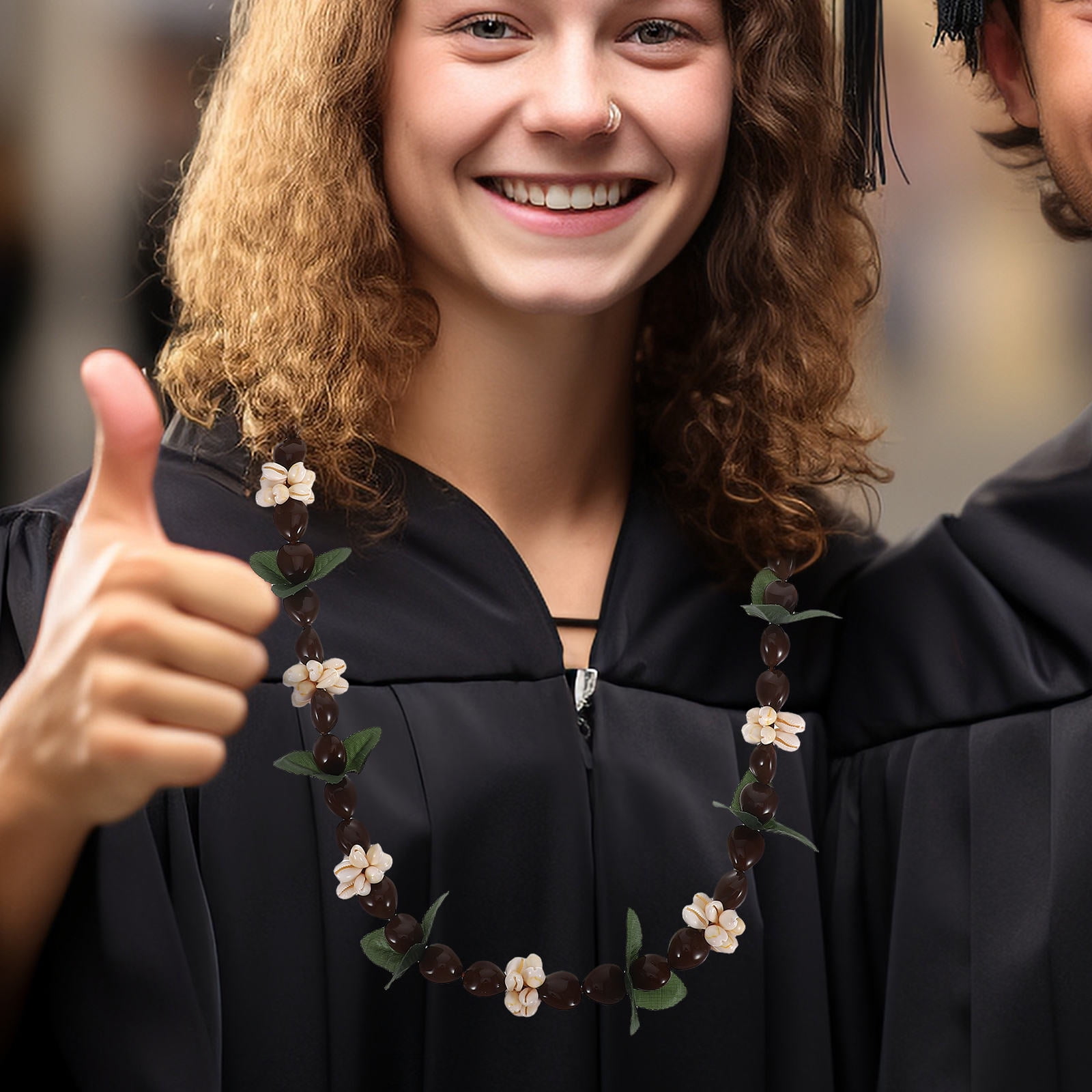 OUNONA Graduation Hawaiian Kukui Nut Necklace Ribbon Bow Tie Hawaiian ...