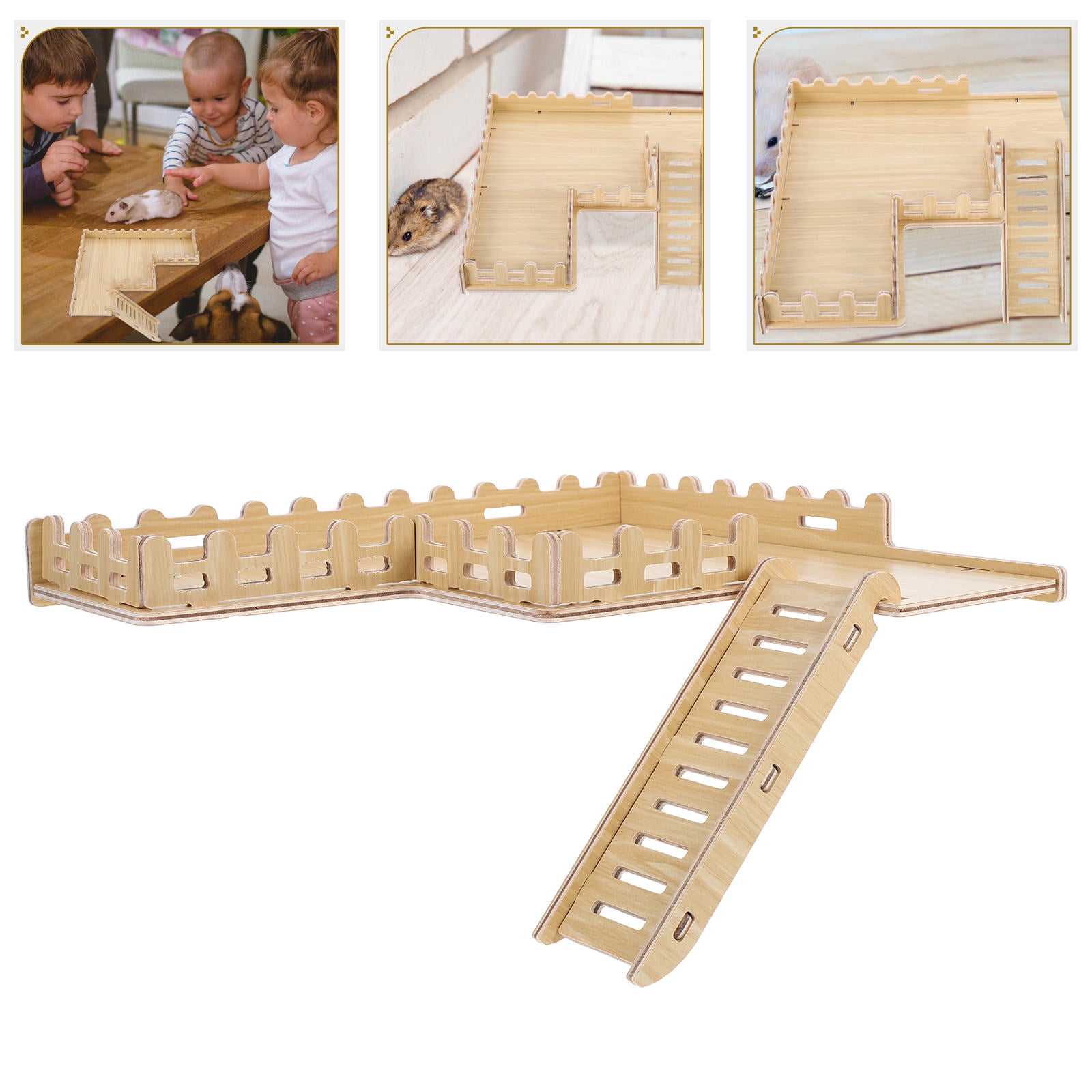 OUNONA Hamster Cage Wooden Platform with Ladder and Fence for Dwarf ...