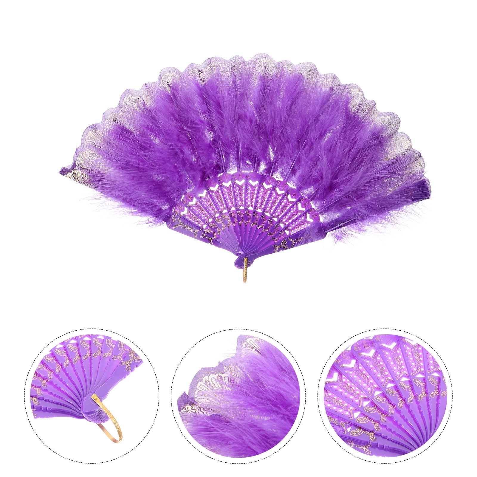 OUNONA Handheld Plume Fan Vintage Style Dance Performance Folding Fan ...