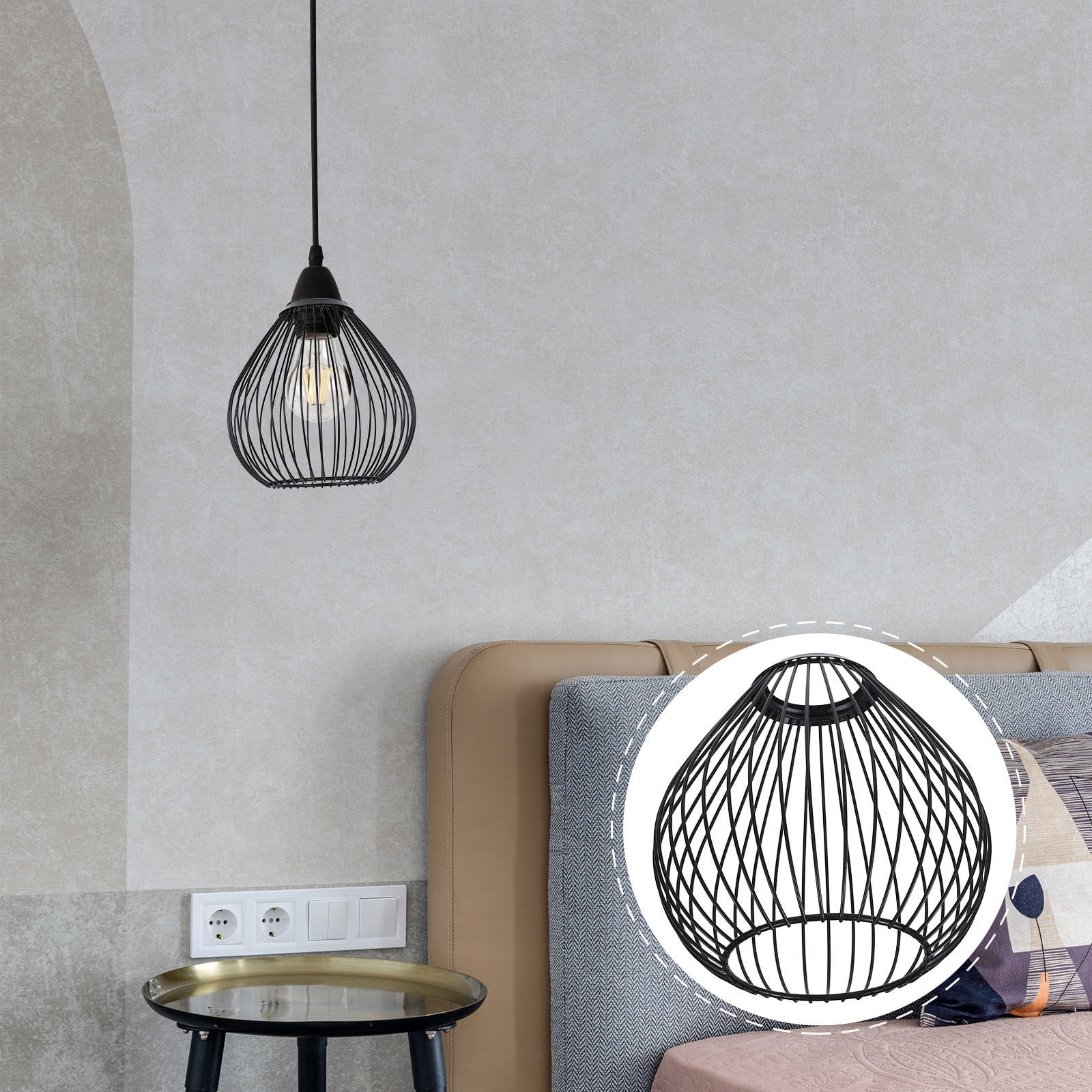 OUNONA Black Metal Hanging Light Cover, Carved Lampshade for Indoor ...