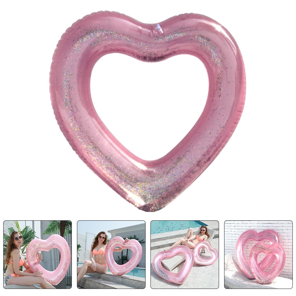 OUNONA Heart Shaped Inflatable Swim Ring for Pool Beach Party PVC 7.87 ...